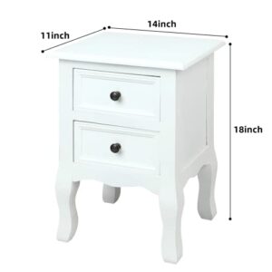 ECOMEX White Nightstand with 2 Drawers, Wooden Night Stand Fully Assembled White Night Stand with Storage for Small Space Bedroom Office, European Style 1Pc