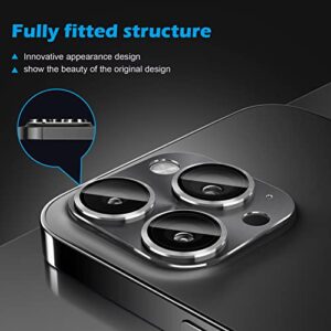 Hlija 2 Pack Rear Back Camera Lens Protector Tempered Glass for iPhone 14 Pro/ 14 Pro Max -3D Full Coverage Metal Ring Cover Case-Original Black