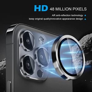 Hlija 2 Pack Rear Back Camera Lens Protector Tempered Glass for iPhone 14 Pro/ 14 Pro Max -3D Full Coverage Metal Ring Cover Case-Original Black