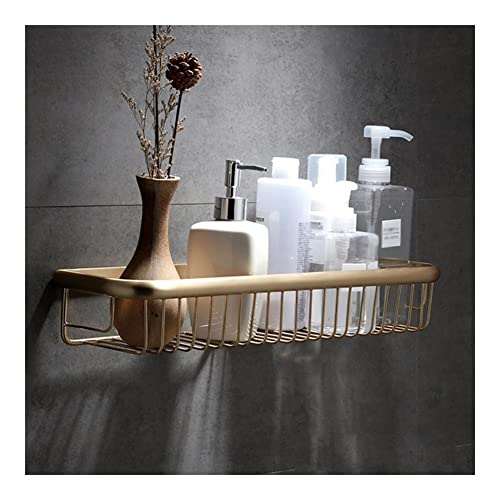 MUENG Exquisite Bathroom Shelves Wall-Mounted Bathroom Accessories, Brushed Gold Bathroom Storage Shelf, Shower Basket, Brass Shower Holder Rack