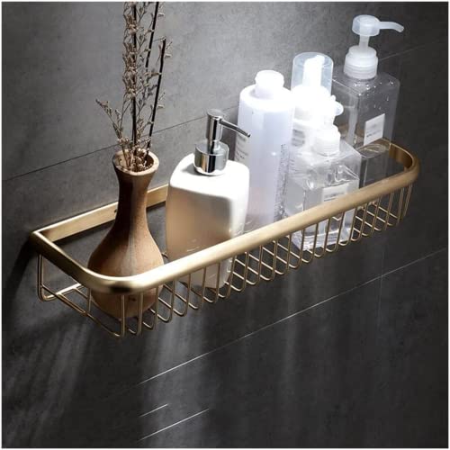 MUENG Exquisite Bathroom Shelves Wall-Mounted Bathroom Accessories, Brushed Gold Bathroom Storage Shelf, Shower Basket, Brass Shower Holder Rack