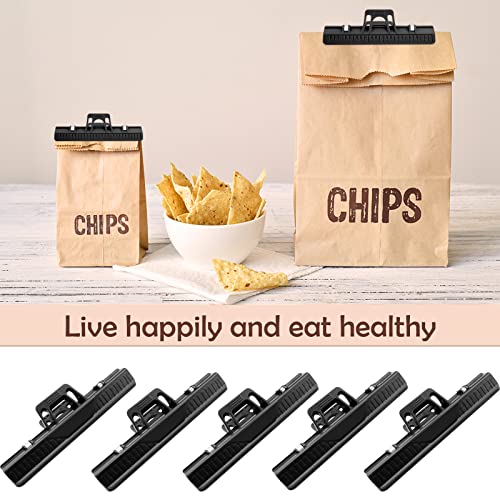 DRCUROTS 5 Pack Large Chip Clips,Chip Clips Bag Clips Food Clips,Bag Clips for Food,Bag Sealing Clips,Snack Bag Clips Durable Sturdy Plastic Clips for Food Storage.(Black)