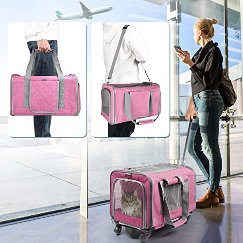 Cat Carrier, Dog Carrier Airline Approved【Fit American/TSA/Delta/United Airline】 for Small Dogs or Large Cat, Cat Bag Carrier with Wheels, Folding Pet Carrier Under Seat for Walking Travel Vet Visits