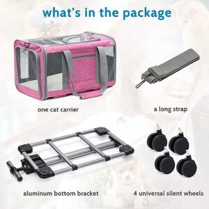 Cat Carrier, Dog Carrier Airline Approved【Fit American/TSA/Delta/United Airline】 for Small Dogs or Large Cat, Cat Bag Carrier with Wheels, Folding Pet Carrier Under Seat for Walking Travel Vet Visits