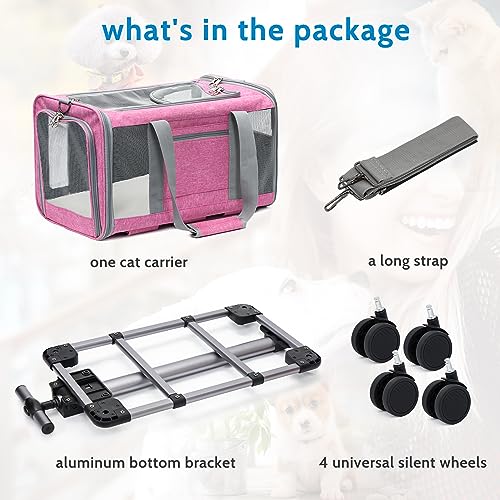 Cat Carrier, Dog Carrier Airline Approved【Fit American/TSA/Delta/United Airline】 for Small Dogs or Large Cat, Cat Bag Carrier with Wheels, Folding Pet Carrier Under Seat for Walking Travel Vet Visits