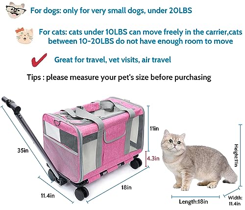 Cat Carrier, Dog Carrier Airline Approved【Fit American/TSA/Delta/United Airline】 for Small Dogs or Large Cat, Cat Bag Carrier with Wheels, Folding Pet Carrier Under Seat for Walking Travel Vet Visits