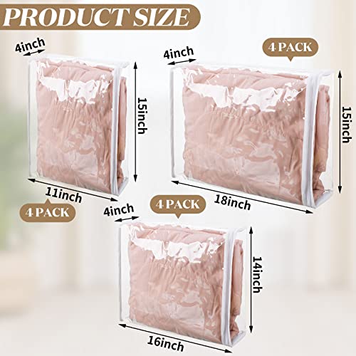 12 Pcs Clear Vinyl Storage Bag with Zipper 3 Sizes Durable Zippered Sweater Storage Bags Large Capacity Clothes Organizer Avoid Dust Dirt for Clothing Bedding Linen Blankets Comforters Toy Storage