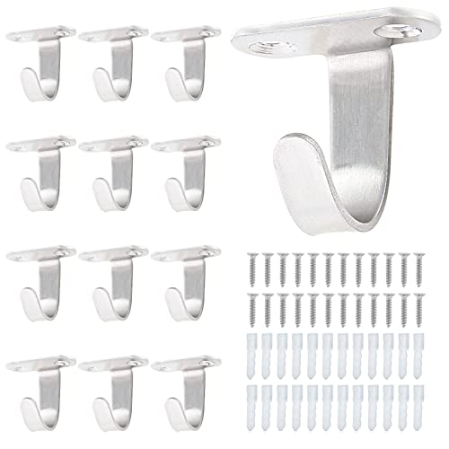 Unlorspy 12PCS Stainless Steel Under-Shelf Coat Hook with Screws Mount Ceiling Hooks Top Mount Hooks Towel/Robe Clothes Hook for Bathroom Kitchen Cabinet (Brushed Nickel)