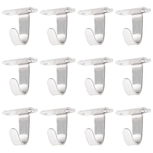 Unlorspy 12PCS Stainless Steel Under-Shelf Coat Hook with Screws Mount Ceiling Hooks Top Mount Hooks Towel/Robe Clothes Hook for Bathroom Kitchen Cabinet (Brushed Nickel)