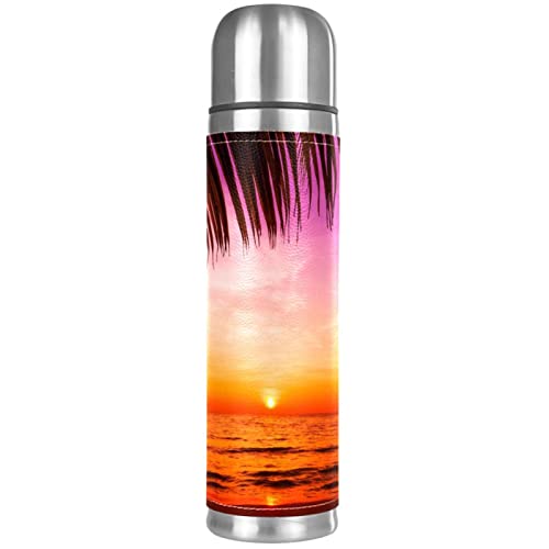 Beautiful Palm Sunset Stainless Steel Water Bottle, Leak-Proof Travel Thermos Mug, Double Walled Vacuum Insulated Flask 17 OZ