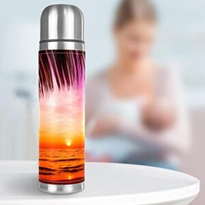 Beautiful Palm Sunset Stainless Steel Water Bottle, Leak-Proof Travel Thermos Mug, Double Walled Vacuum Insulated Flask 17 OZ