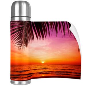 Beautiful Palm Sunset Stainless Steel Water Bottle, Leak-Proof Travel Thermos Mug, Double Walled Vacuum Insulated Flask 17 OZ