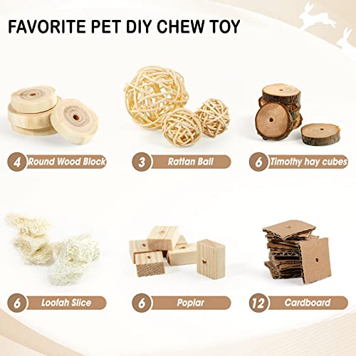 Bunny Chew Toys for Rabbits, Hanging Rabbit Toys, Wooden Bunny Natural Chew and Treat Toys Improve Dental Health for Rabbits, Hamsters, Guinea Pigs Chinchillas, Birds, and Other Small Pets