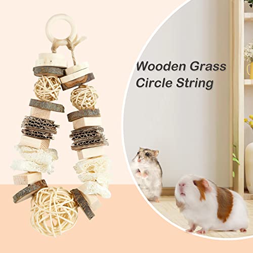 Bunny Chew Toys for Rabbits, Hanging Rabbit Toys, Wooden Bunny Natural Chew and Treat Toys Improve Dental Health for Rabbits, Hamsters, Guinea Pigs Chinchillas, Birds, and Other Small Pets