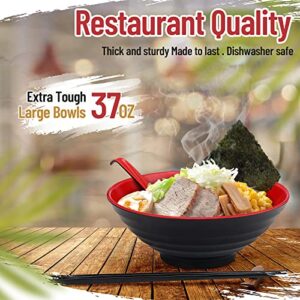 Eaasty 8 Set Ramen Bowl Japanese Style Ramen Bowls Melamine Noodles Bowl Asian Chinese Large Soup Bowls with Spoons and Chopsticks for Pho Udon Soba Asian Dishes Ramen Noodles, Black and Red