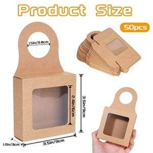 50 Count Wine Bottle Box with Window, Kraft Paper Wine Boxes for Gifts, Hanging Foldable Gift Boxes Bottle Hanger Favor Box for Decoration, Wine Box for Holding Candy Cookies (3.5 x 3.5 x 1.2 Inches)