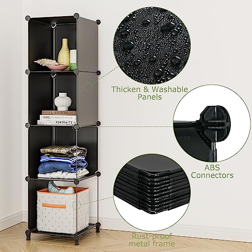 FUNLAX Cube Storage Shelf, 16 Storage Cubes Closet Organizers and Storage Portable Cube Storage Organizer Plastic Bookshelf Bookcase for Study Room, Bedroom, Office, Black