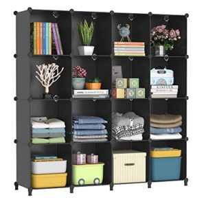 funlax cube storage shelf, 16 storage cubes closet organizers and storage portable cube storage organizer plastic bookshelf bookcase for study room, bedroom, office, black