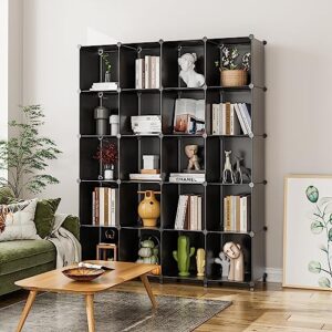 FUNLAX Cube Storage Shelf, 16 Storage Cubes Closet Organizers and Storage Portable Cube Storage Organizer Plastic Bookshelf Bookcase for Study Room, Bedroom, Office, Black