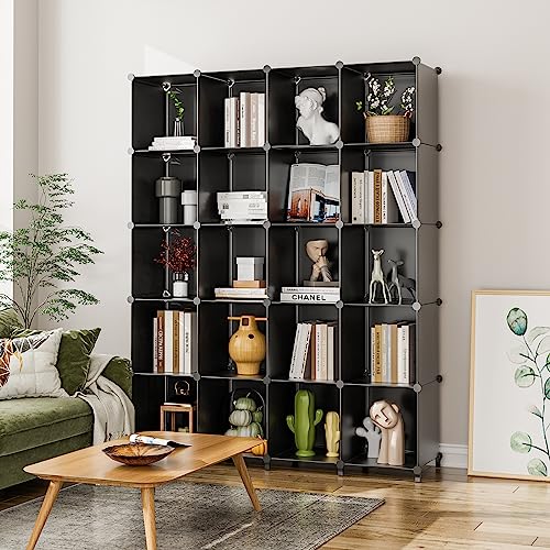 FUNLAX Cube Storage Shelf, 16 Storage Cubes Closet Organizers and Storage Portable Cube Storage Organizer Plastic Bookshelf Bookcase for Study Room, Bedroom, Office, Black