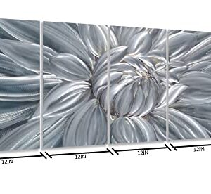 Yihui Arts Silver Metal Flower Wall Art, 5 Pieces Aluminum Artwork, Contemporary Botanical Sculpture for Living Room Bedroom Bathroom Decor