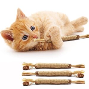 xgxn cat toy with silvervine for cats, silvervine sticks interactive cat toys for indoor cats, edible catnip cat chew toys for cats lick, kitten teeth cleaning and fresh breath (3 packs)