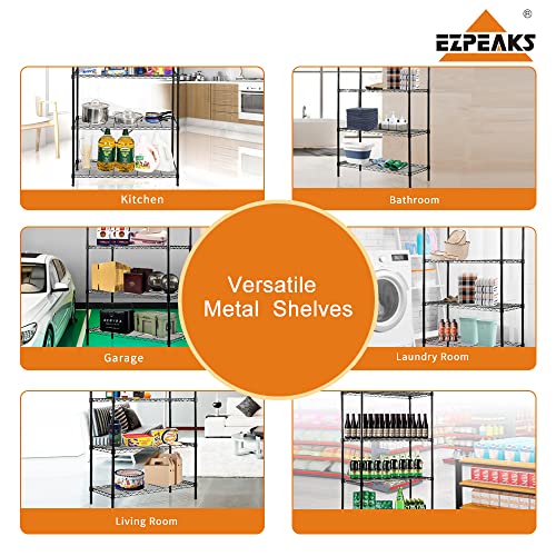 EZPEAKS 5-Shelf Shelving Unit with Shelf Liners Set of 5, Adjustable Storage Rack, Steel Wire Shelves, Shelving Units and Storage for Office Kitchen and Garage (35.5W X 15.8D X 71H)