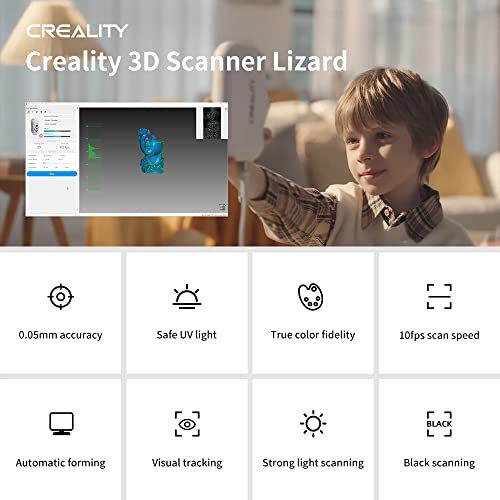 Creality 3D Scanner, 0.05 MM Accuracy & 10 FPS scan Speed 3D Scanner for 3D Printing & Modeling, Aviation-Grade Aluminum Plug, No-Marker Scanning - CR Scan Lizard Standard