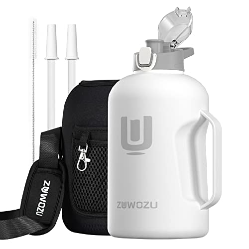 ZUWOZU Half Gallon Water Bottle Insulated,18/10 Stainless Steel,Dishwasher Safe,Double Walled Vacuum,Gallon Water Jug with Straw and Handle,Perfect for Gym,Hot&Cold Drinks (White, 67oz)