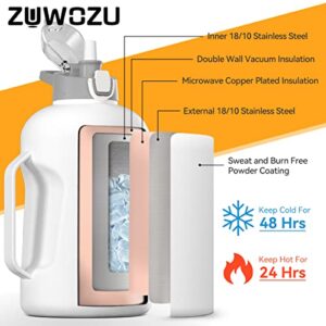 ZUWOZU Half Gallon Water Bottle Insulated,18/10 Stainless Steel,Dishwasher Safe,Double Walled Vacuum,Gallon Water Jug with Straw and Handle,Perfect for Gym,Hot&Cold Drinks (White, 67oz)