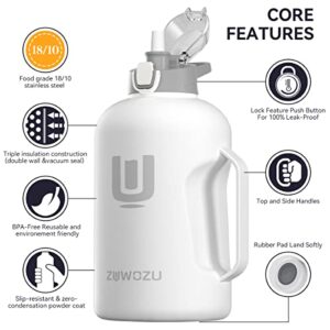 ZUWOZU Half Gallon Water Bottle Insulated,18/10 Stainless Steel,Dishwasher Safe,Double Walled Vacuum,Gallon Water Jug with Straw and Handle,Perfect for Gym,Hot&Cold Drinks (White, 67oz)