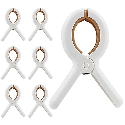 Unlorspy 6PCS Plastic Beach Towel Clips Heavy Duty Laundry Clothespins Quilt Drying Clip Windproof Clamps Clothes Pegs with Springs, No Trace Design for Clothes & Towels (Khaki)