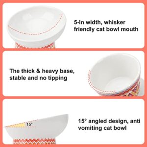 YauYik Raised Cat Food Bowls - Ceramic Tilted Cat Food and Water Bowl Set - Elevated Pet Feeding Bowls Stress Free for Kitten Elder Cats Small Dogs, Anti Vomiting, Neck Protection, Set of 2