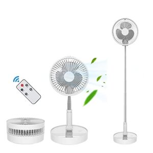 portable standing fan with remote control, 8" foldable desk fan, 7200mah quiet fan table fan, usb floor fan, 4 speed settings telescopic pedestal fans for personal bedroom office fishing camping