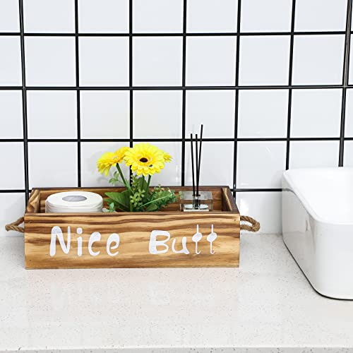 PENGKE Bathroom Decor Box,Rustic Farmhouse Bathroom Toilet Paper Box Decor, Countertop Organizer Storage with 2 Sides Funny Sayings(Brown)