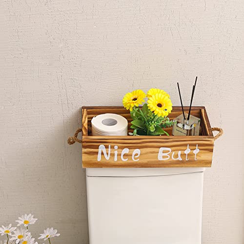 PENGKE Bathroom Decor Box,Rustic Farmhouse Bathroom Toilet Paper Box Decor, Countertop Organizer Storage with 2 Sides Funny Sayings(Brown)