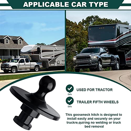 Gooseneck Ball Adapter - Fifth Wheel Kingpin to 2-5/16 Inch Gooseneck Ball Towing Receiver Adapter -Black