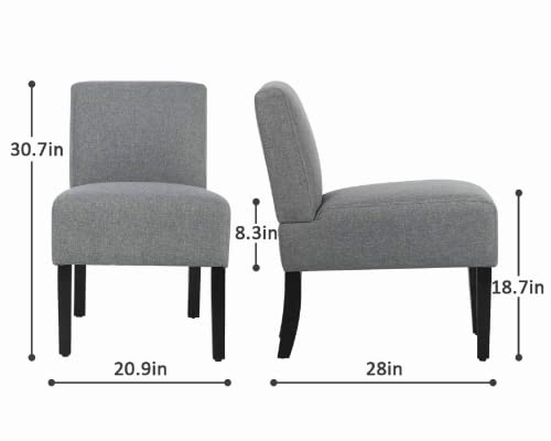 GINMAON Accent Chair Set of 2 Armless Morden Dining Chairs, Upholstered Occasional Chair for Living Room w/Wooden Legs & Thick Sponge Cushion Bedroom Chairs, Gray