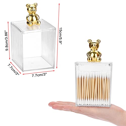 Hipiwe Bear Q-tip Holder Clear Acrylic Bathroom Canisters Jar Cotton Swab Organizer Plastic Apothecary Jar Bathroom Storage Dispenser for Cotton Swab Cotton Ball, Cotton Rounds Pads, Floss