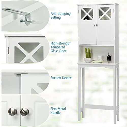 TUOCHUFUN Over The Toilet Bathroom Storage Cabinet - with 4 Open Compartments, Adjustable Shelves (White)