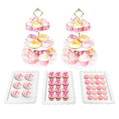 Cake Stand Set-5 Pcs Cupcake Stand Set-Dessert Table Display With 2xlarge 3-Tier + 3x Appetizer Trays Perfect For Wedding Baby Shower Home Birthday Tea Party Decoration(Wave)