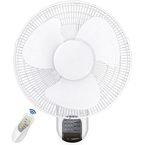 HealSmart 16 Inch Adjustable Tilt, Digital Household Wall Mount Fans, 90 Degree, 3 Speed Settings, 1 Pack, White, 1-Pack