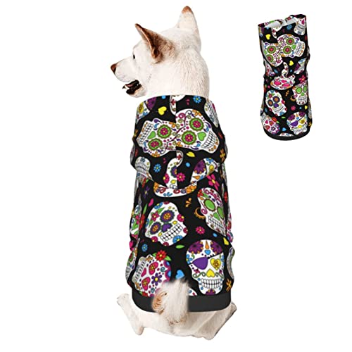 Skull Flowers Dog Hoodies, Pet Clothes Costumes, Colorful Pets Wear Hoodie Pullover for Dogs Cats Outdoor (XX-Large)