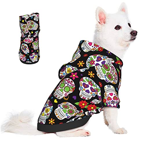 Skull Flowers Dog Hoodies, Pet Clothes Costumes, Colorful Pets Wear Hoodie Pullover for Dogs Cats Outdoor (XX-Large)