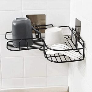 ROFRA Corner Shower Caddy Shelf 2-Pack Wall Mounted Shower Bathroom Shelf with Adhesives, Storage Organizer for Bathroom, Dorm and Kitchen,Black