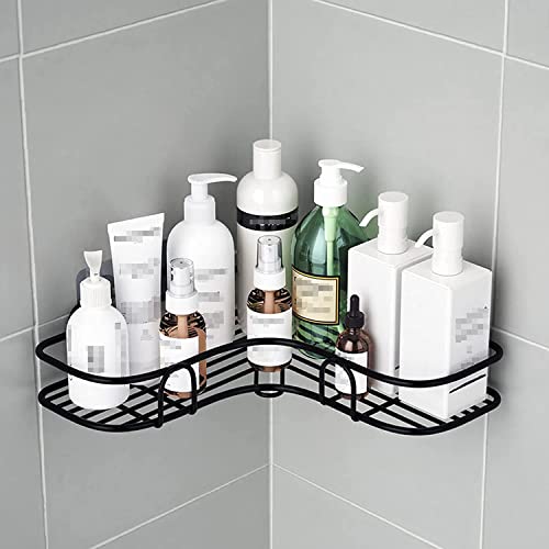 ROFRA Corner Shower Caddy Shelf 2-Pack Wall Mounted Shower Bathroom Shelf with Adhesives, Storage Organizer for Bathroom, Dorm and Kitchen,Black