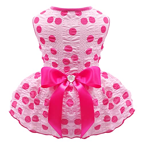 KYEESE Dog Dress Polka Dot Dog Sundress with Bowknot Dog Dresses Lightweight Pet Apparel for Small Dogs Cats Puppy Doggie Party Skirt Outfits, Pink XL