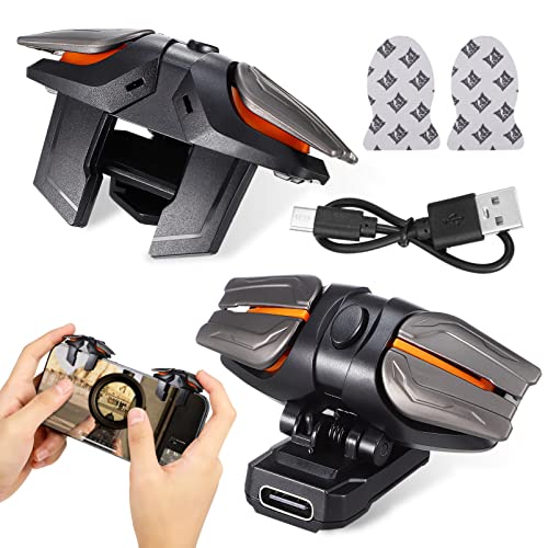 UKCOCO Fone Mobile Gaming Triggers - Cell Phone Game Controller with Aim & Fire Triggers Compatible with iPhone and Phone, 1 Pair Trigger with 2 Pcs Gaming Finger Sleeves Shots Fired