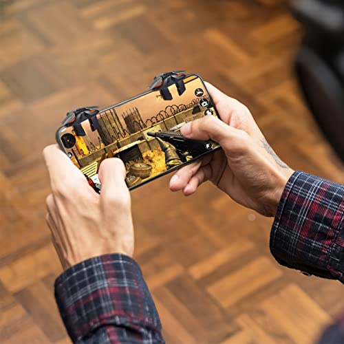 UKCOCO Fone Mobile Gaming Triggers - Cell Phone Game Controller with Aim & Fire Triggers Compatible with iPhone and Phone, 1 Pair Trigger with 2 Pcs Gaming Finger Sleeves Shots Fired