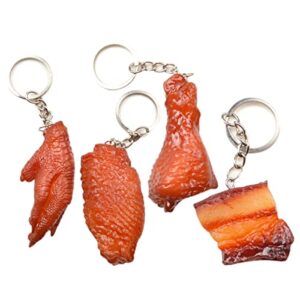 homsfou 4pcs chain creative keyring hanging pork key streaky simulation chicken wings ring pendant pvc drumstick food feet